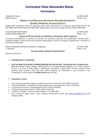 CV Alessandro Biasio | PDF