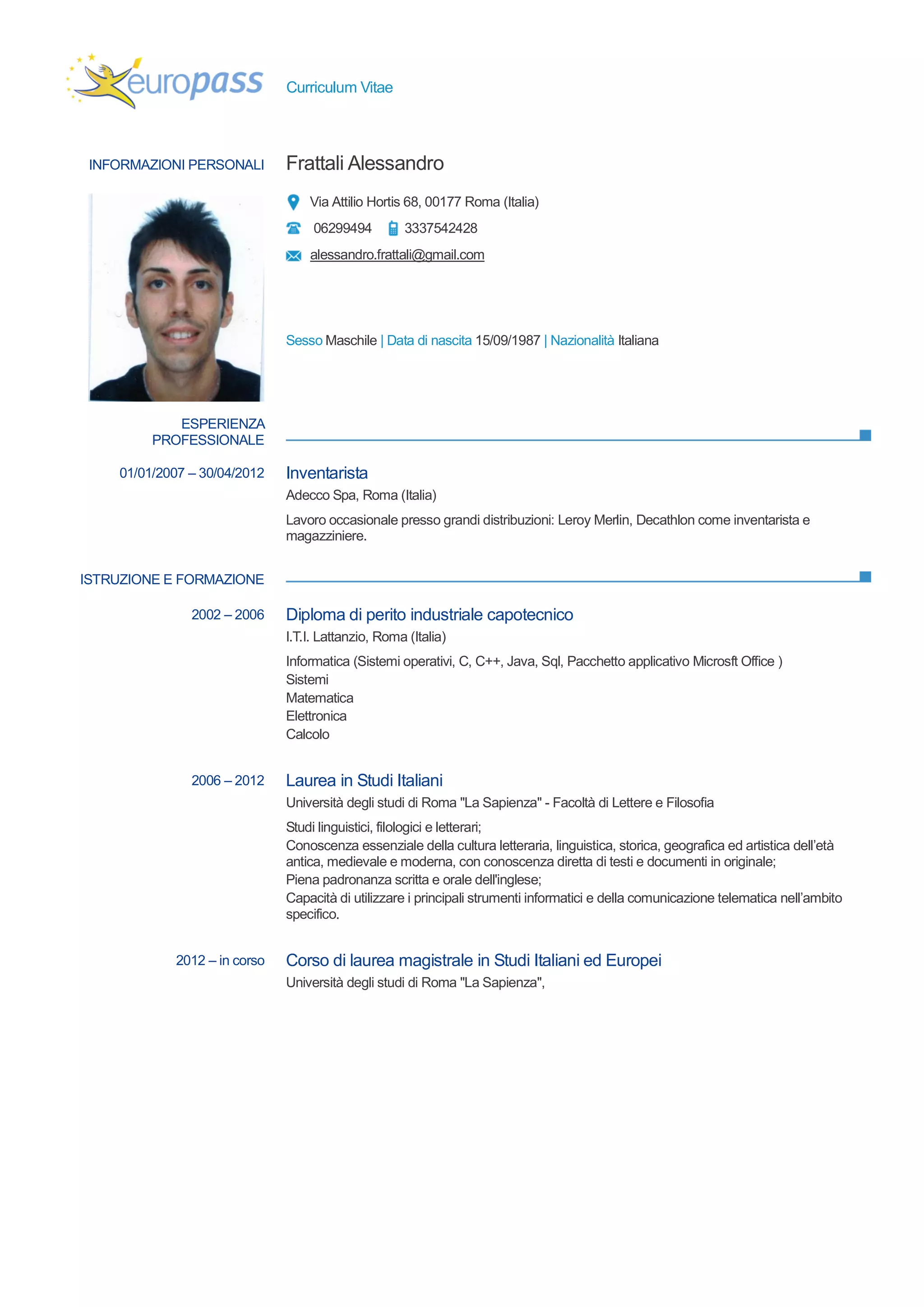 Cv Alessandro Frattali | PDF