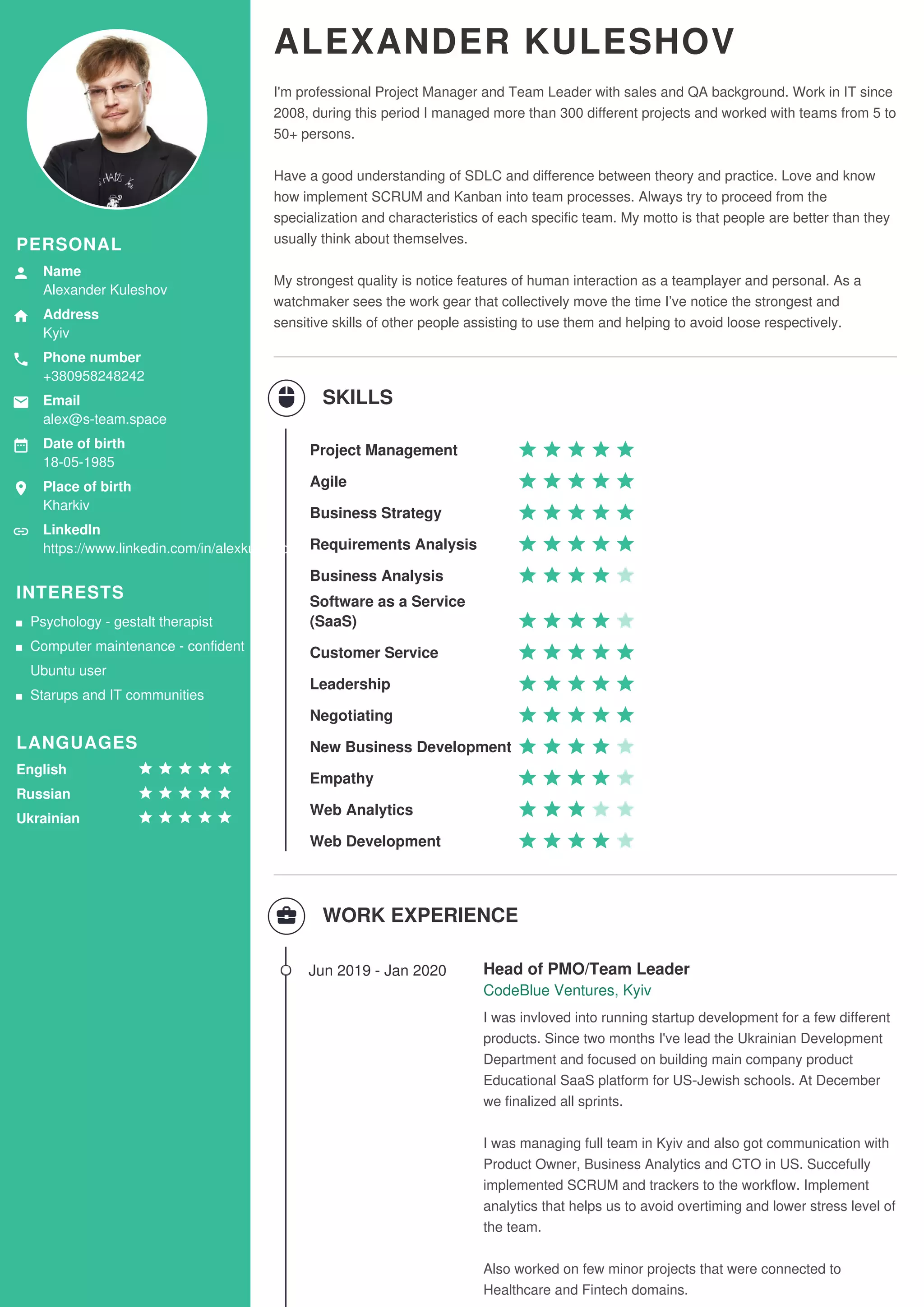 CV Alexander Kuleshov Senior PM | PDF