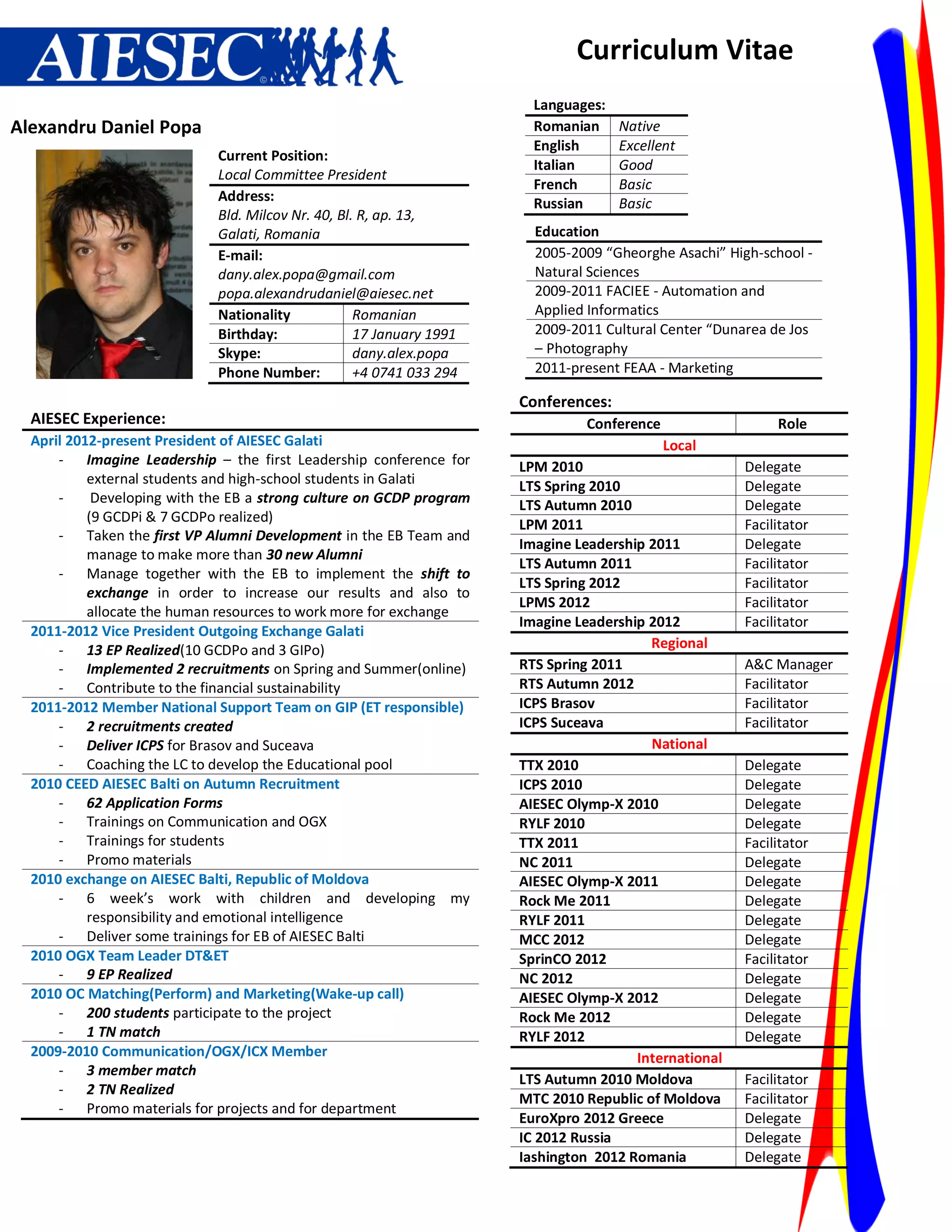 Cv alexandru daniel popa | PDF