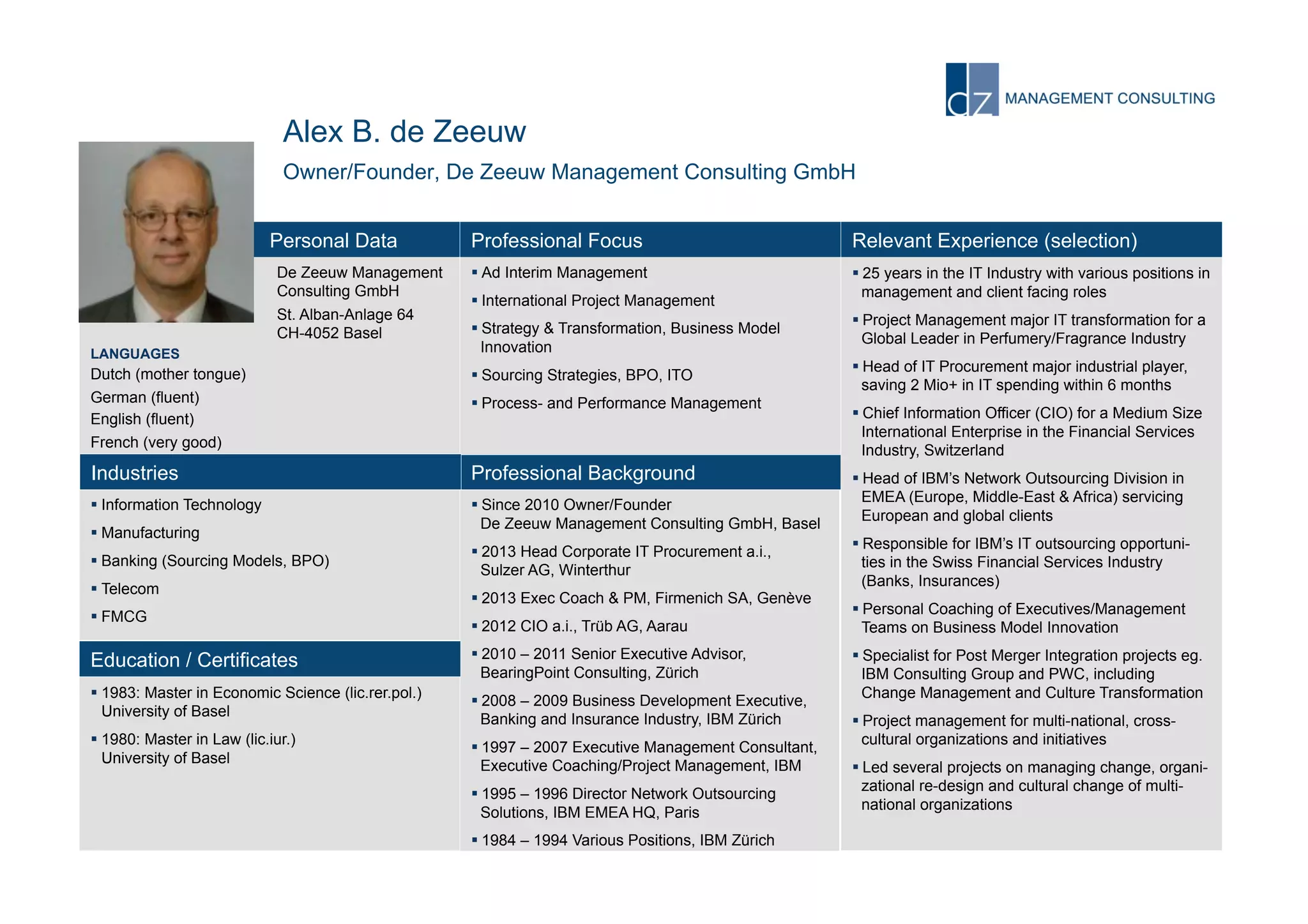 Cv Alex B De Zeeuw Dzmc E | PDF