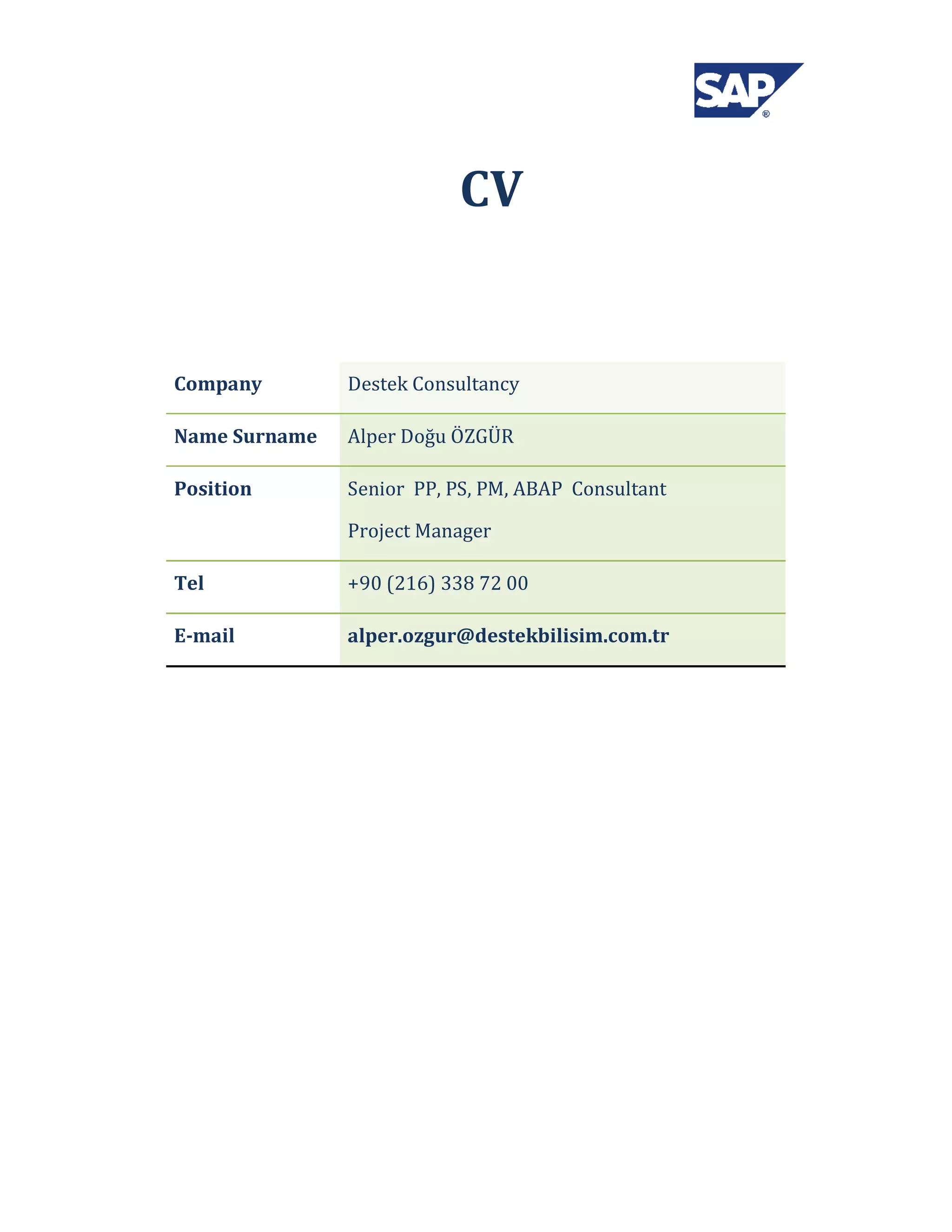 CV Alper Ozgur | PDF | Business | Business and Finance