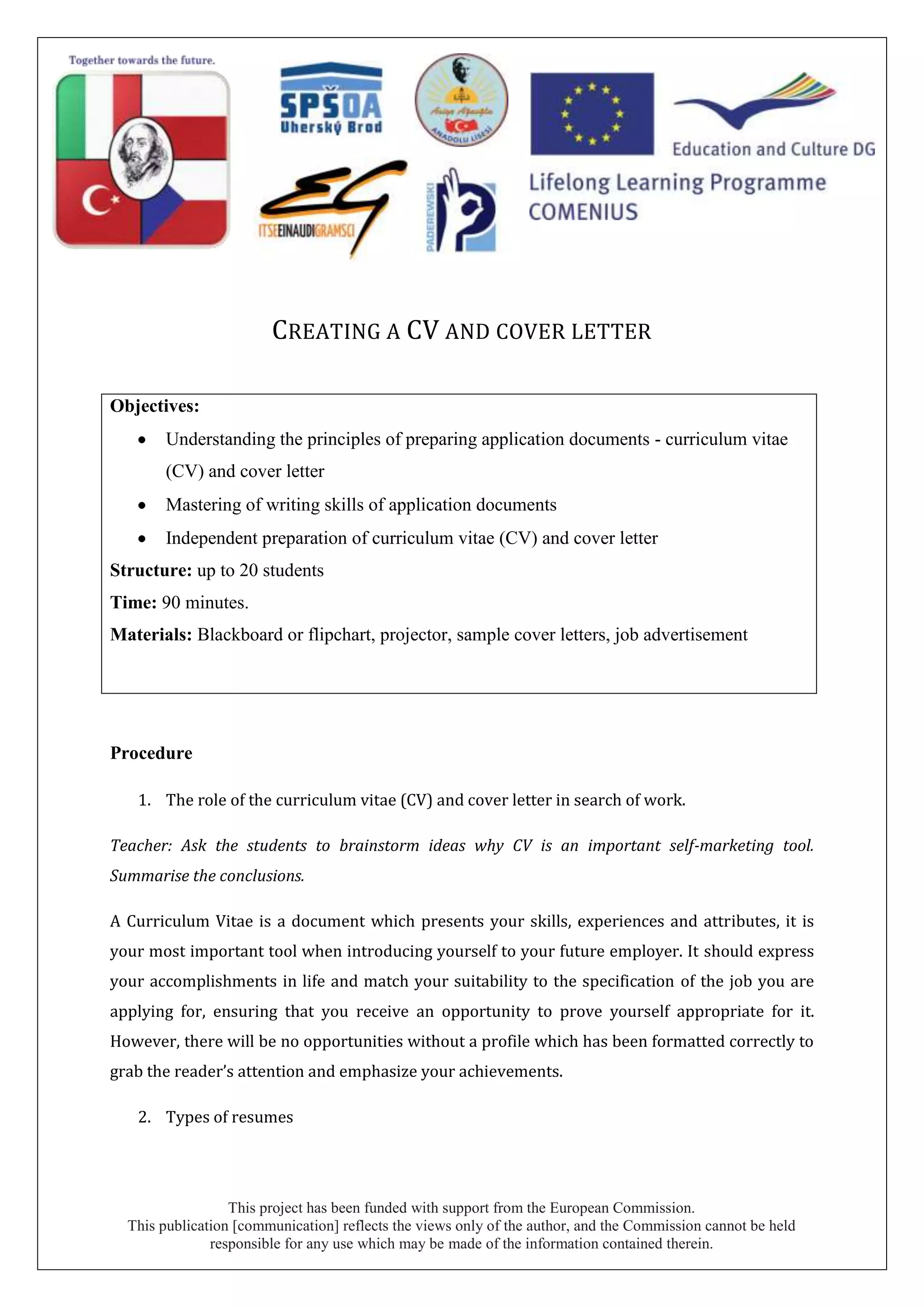 Cv and appletter lesson script | PDF