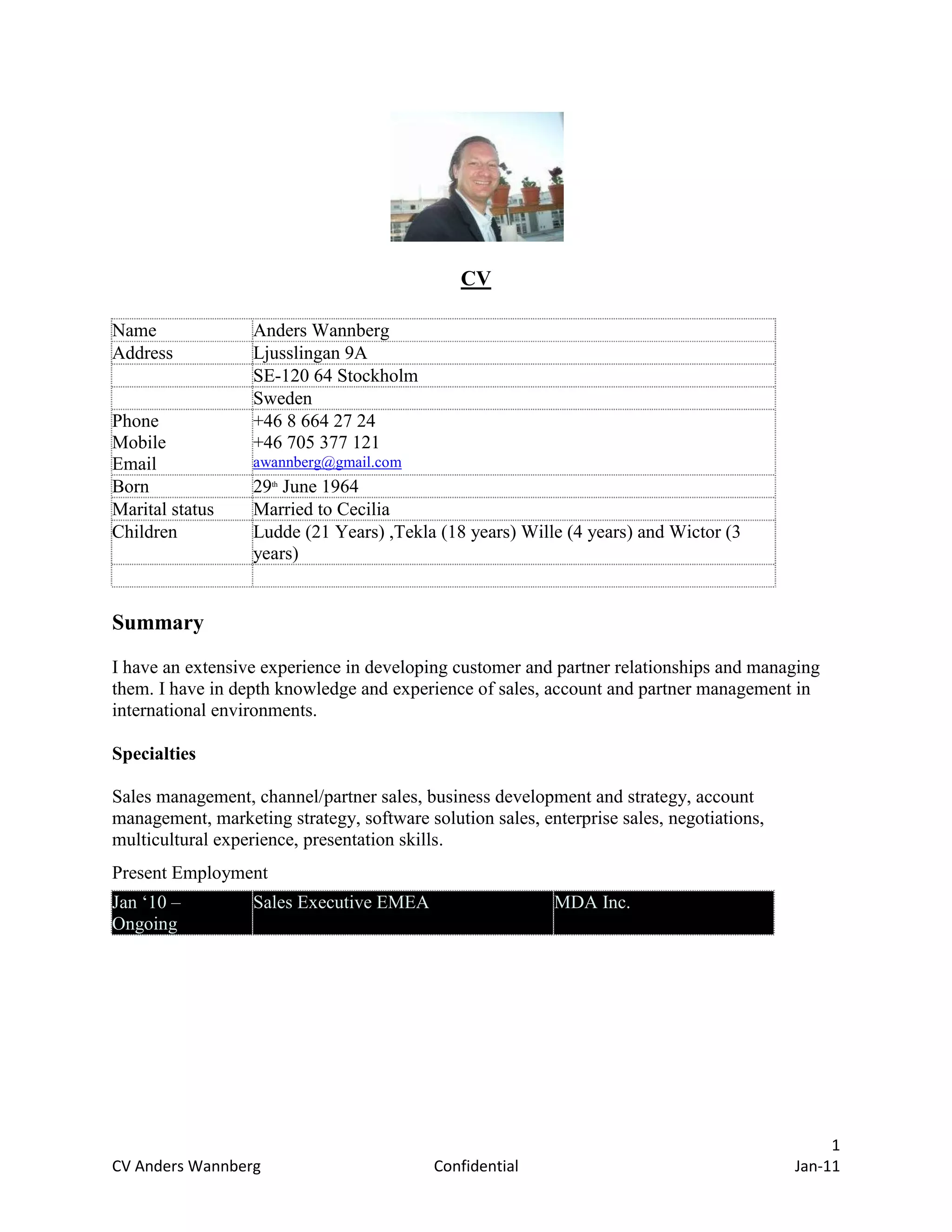 Cv Anders Wannberg Jan 2011 | PDF