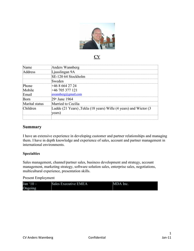 Cv Anders Wannberg Jan 2011 | PDF