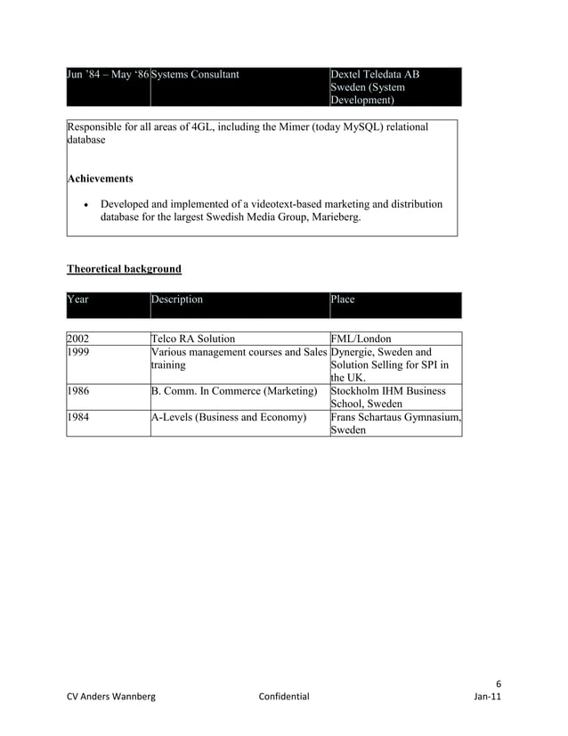 Cv Anders Wannberg Jan 2011 | PDF