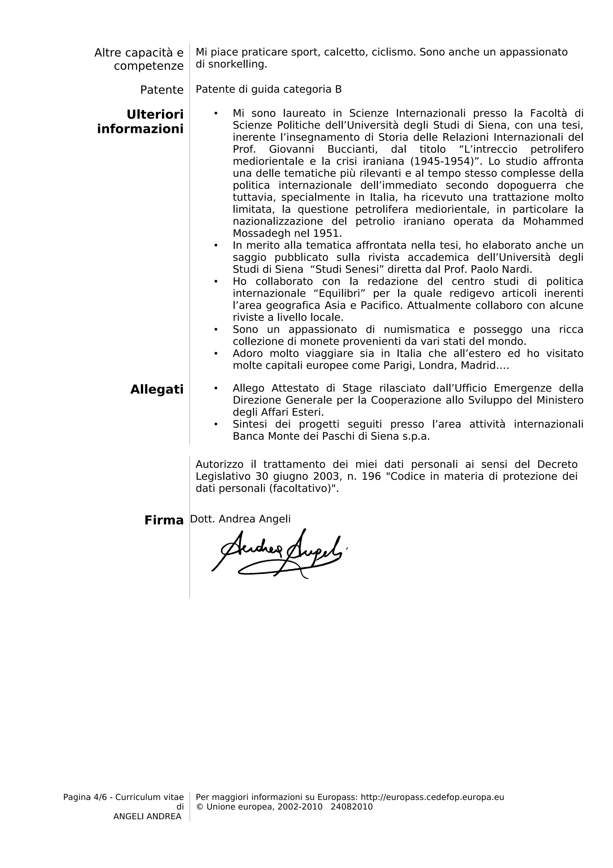 Curriculum Vitae Andrea Angeli | PDF
