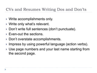 Intro to CV and Resume Writing | PPTX