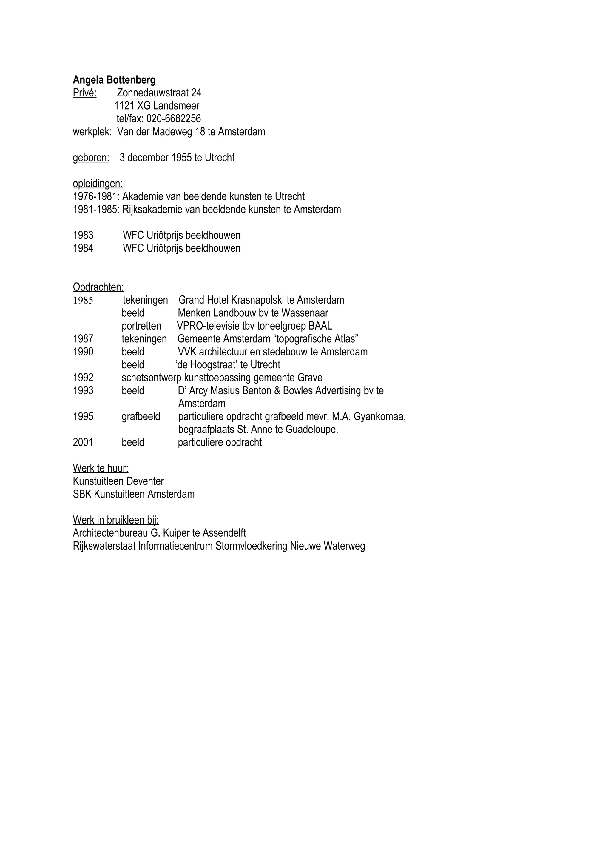 kunst C.V. Angela Bottenberg | DOC