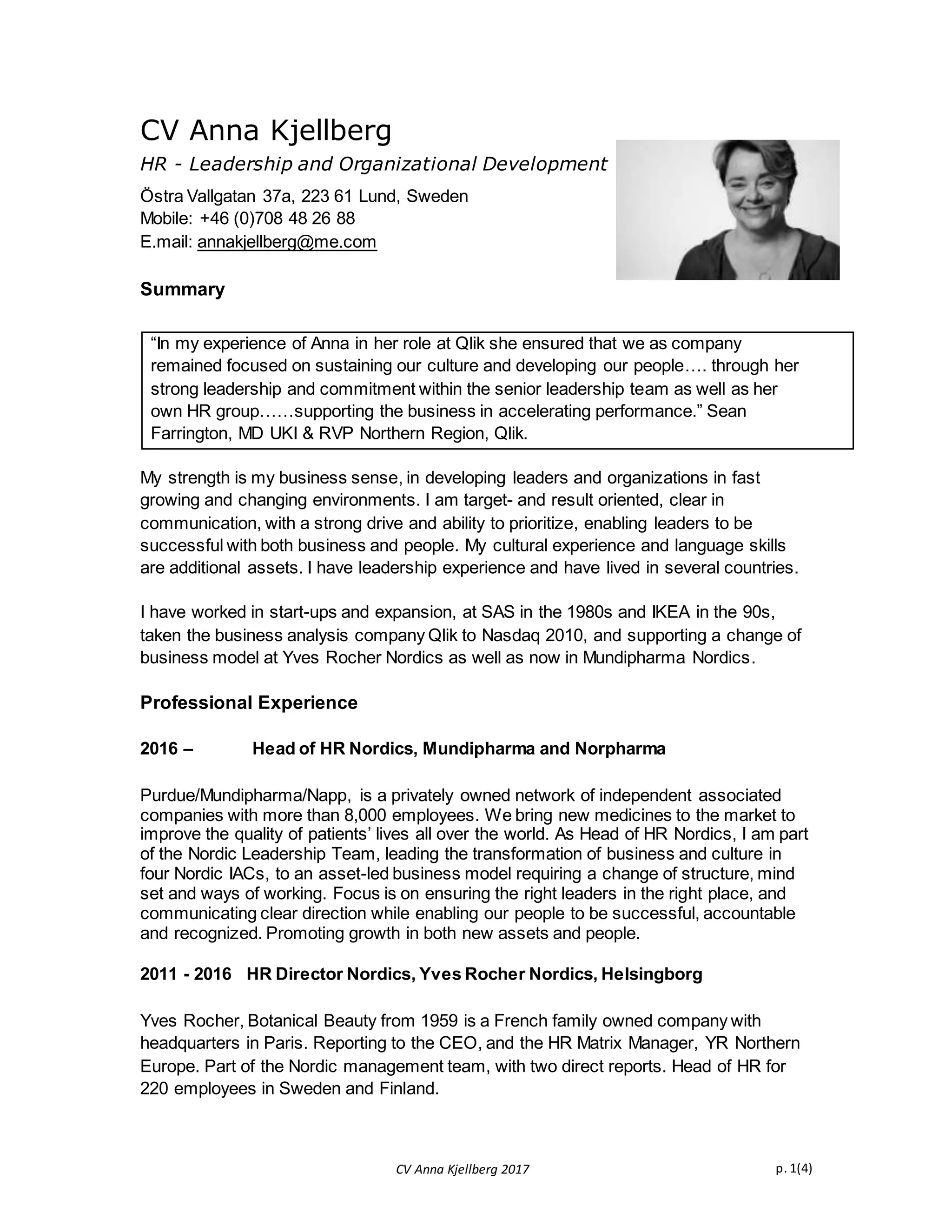 CV Anna Kjellberg October 2017 | PDF