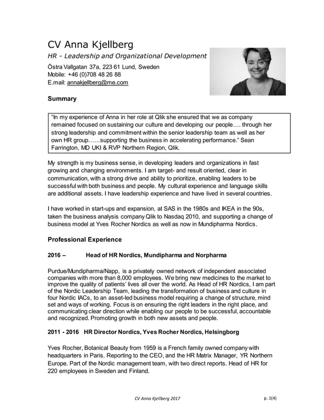 CV Anna Kjellberg October 2017 | PDF