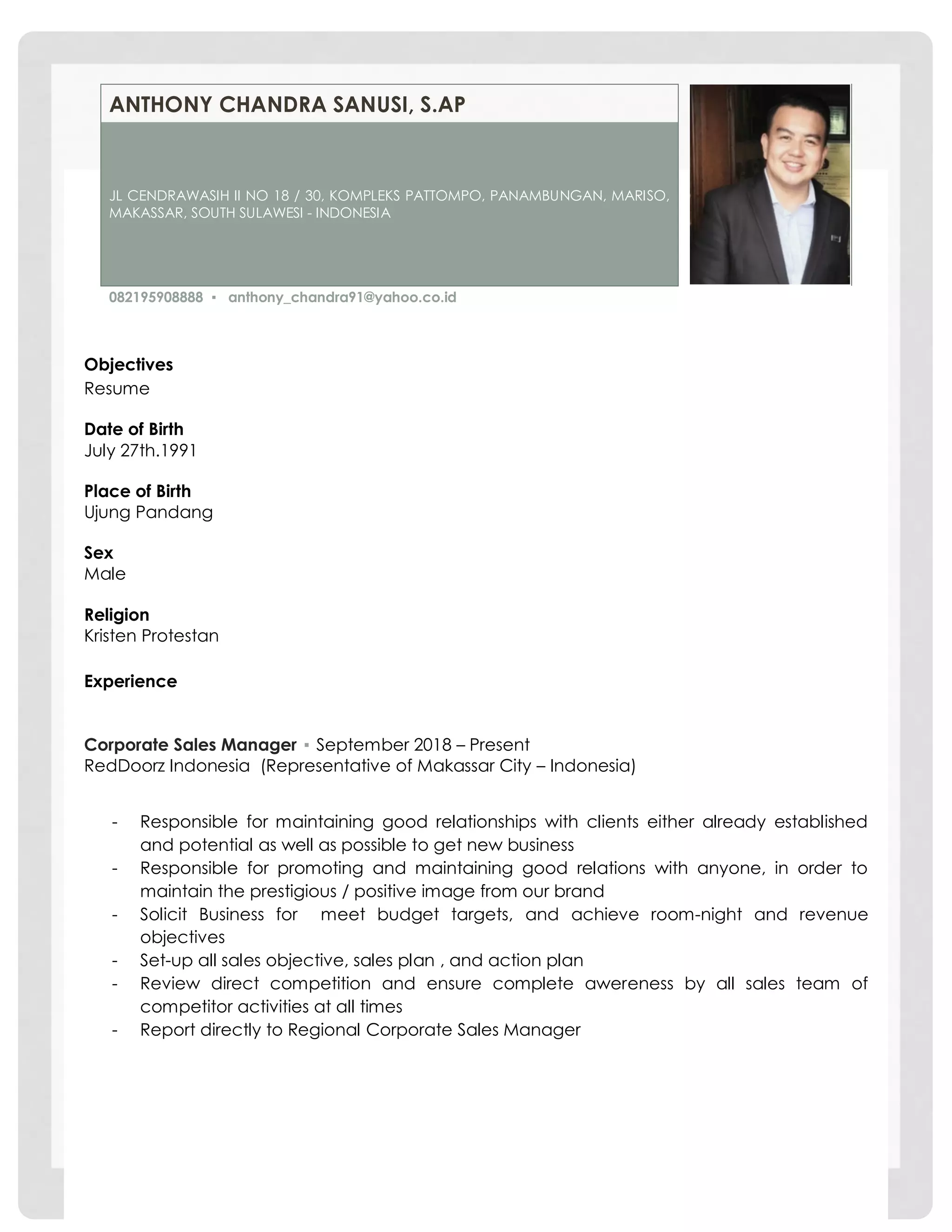 CV Anthony Chandra Sanusi | PDF