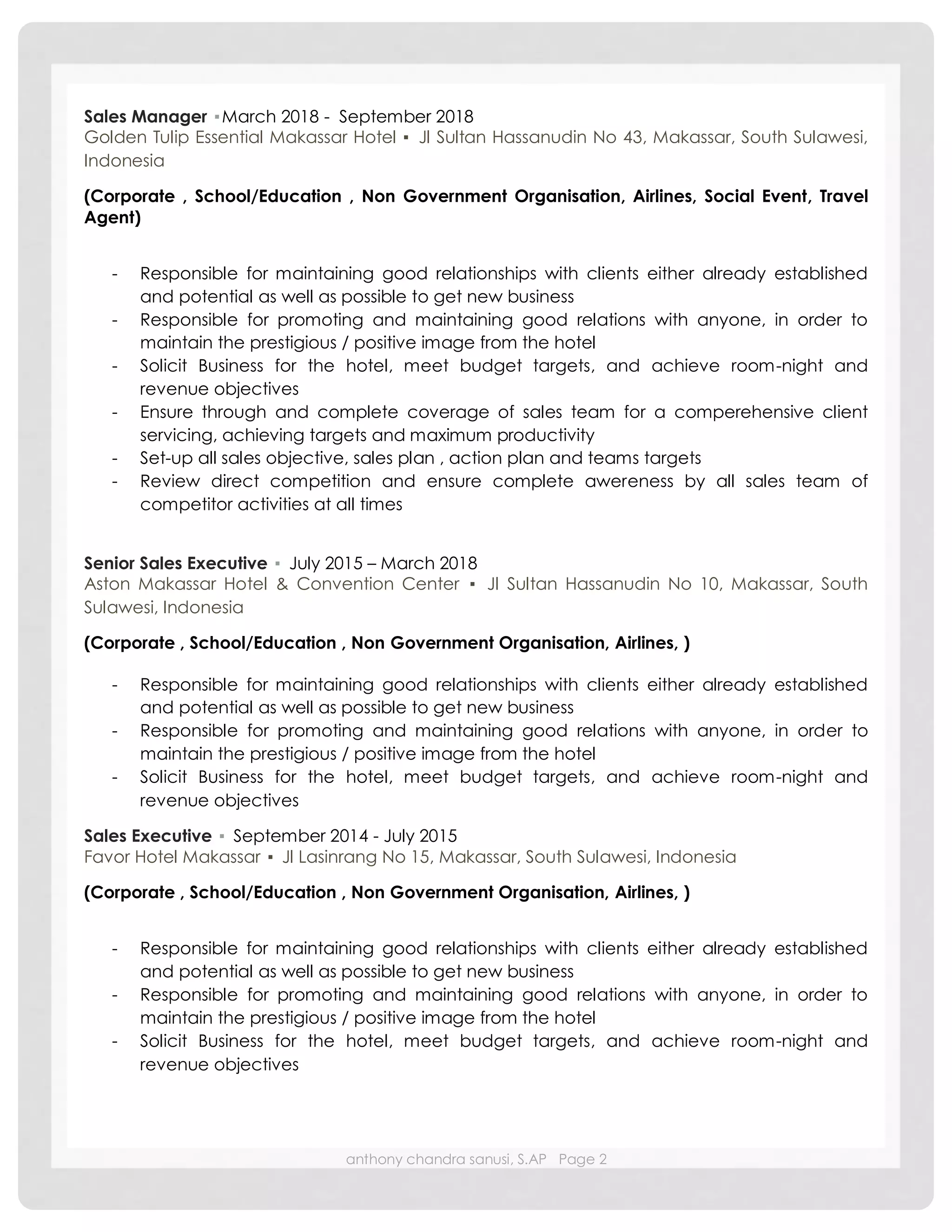 CV Anthony Chandra Sanusi | PDF