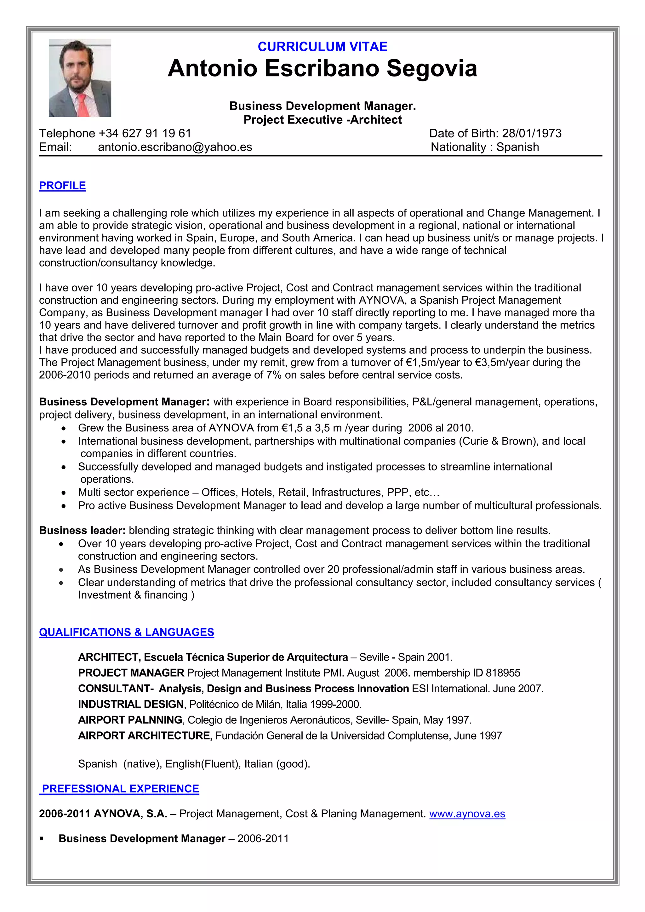 Cv Antonio E English01 | PDF | Civil Engineering Industry | Industries