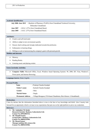 Cv application for production ....1 | PDF