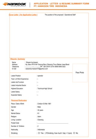 Cv application letter_hankook_tire | PDF