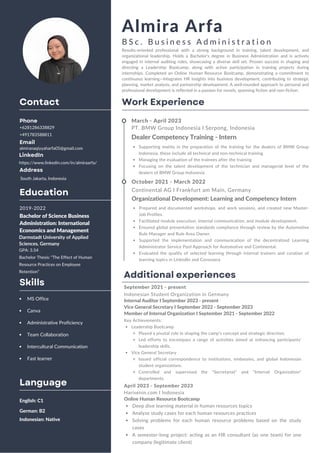 Resume for Job Application of Almira Arfa | PDF