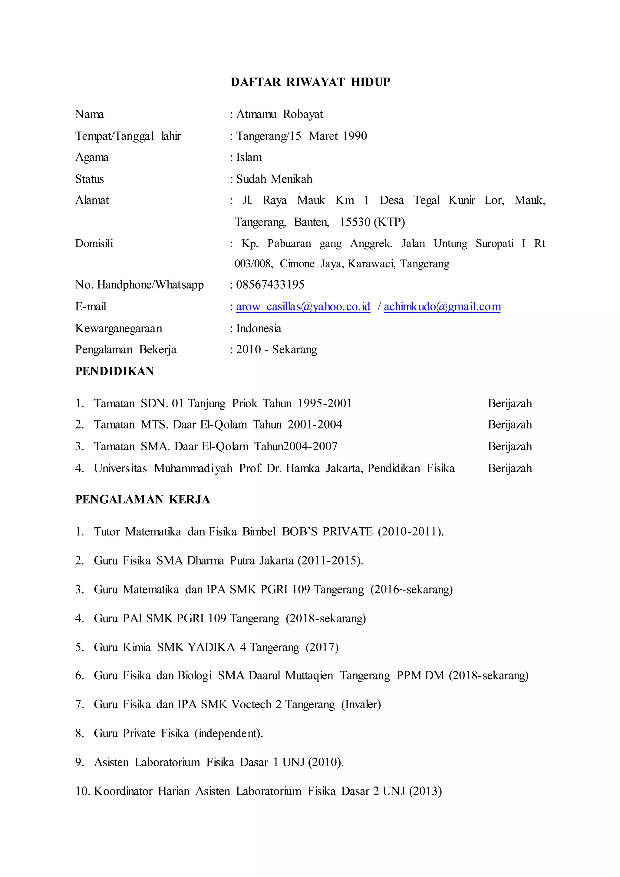 Cv atmamu robayat | PDF