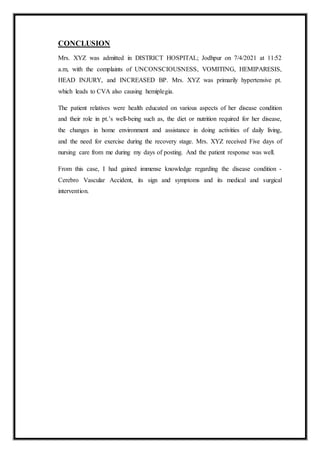 Case Study on Cerebro Vascular Accident (CVA) | DOCX