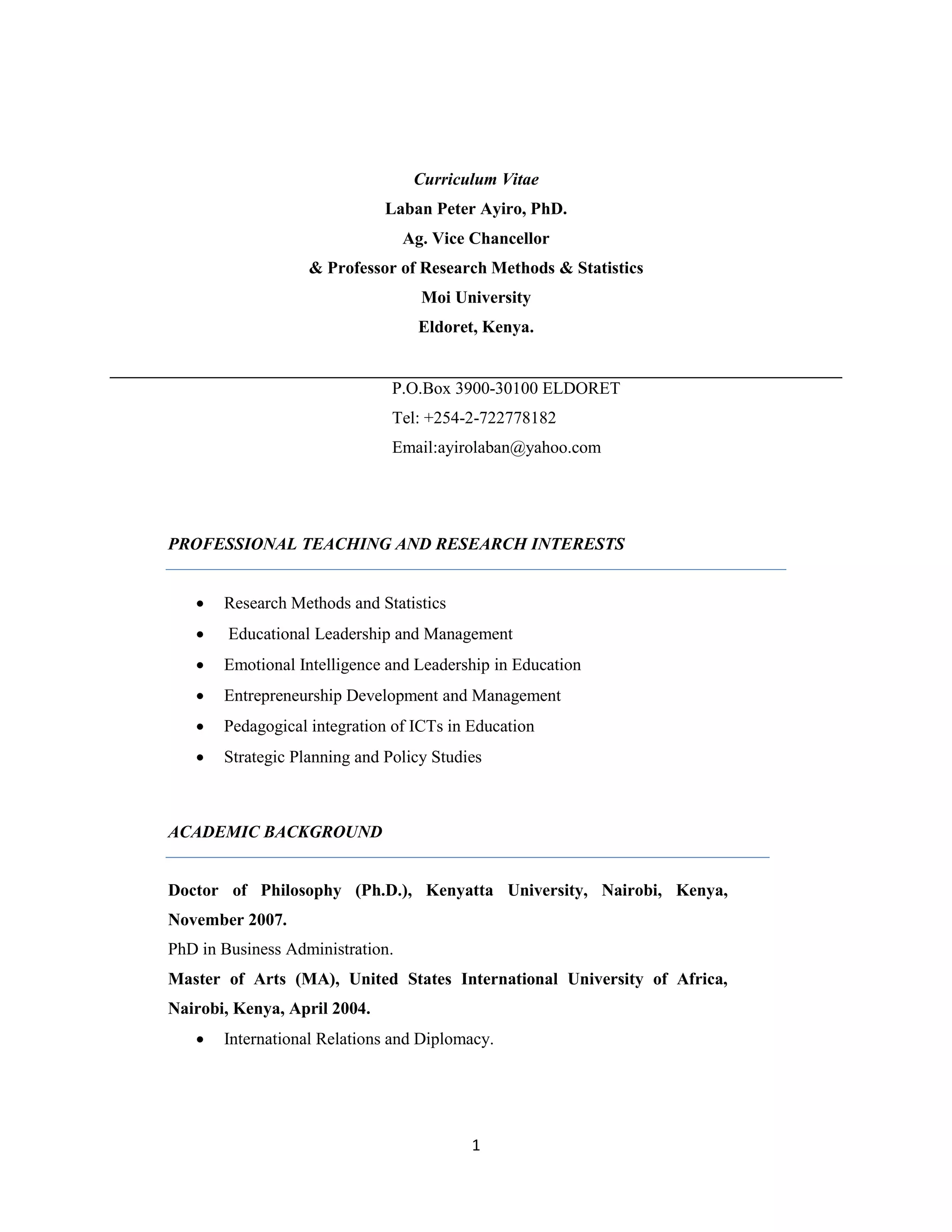 Laban Ayiro Resume 2017 | PDF