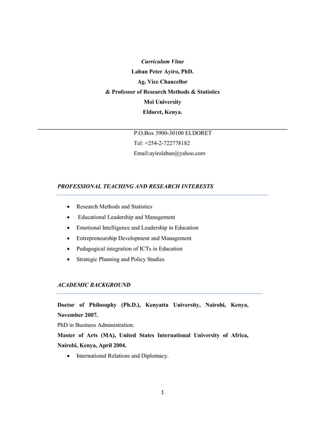 Laban Ayiro Resume 2017 | PDF | Professional School | Postgraduate Education