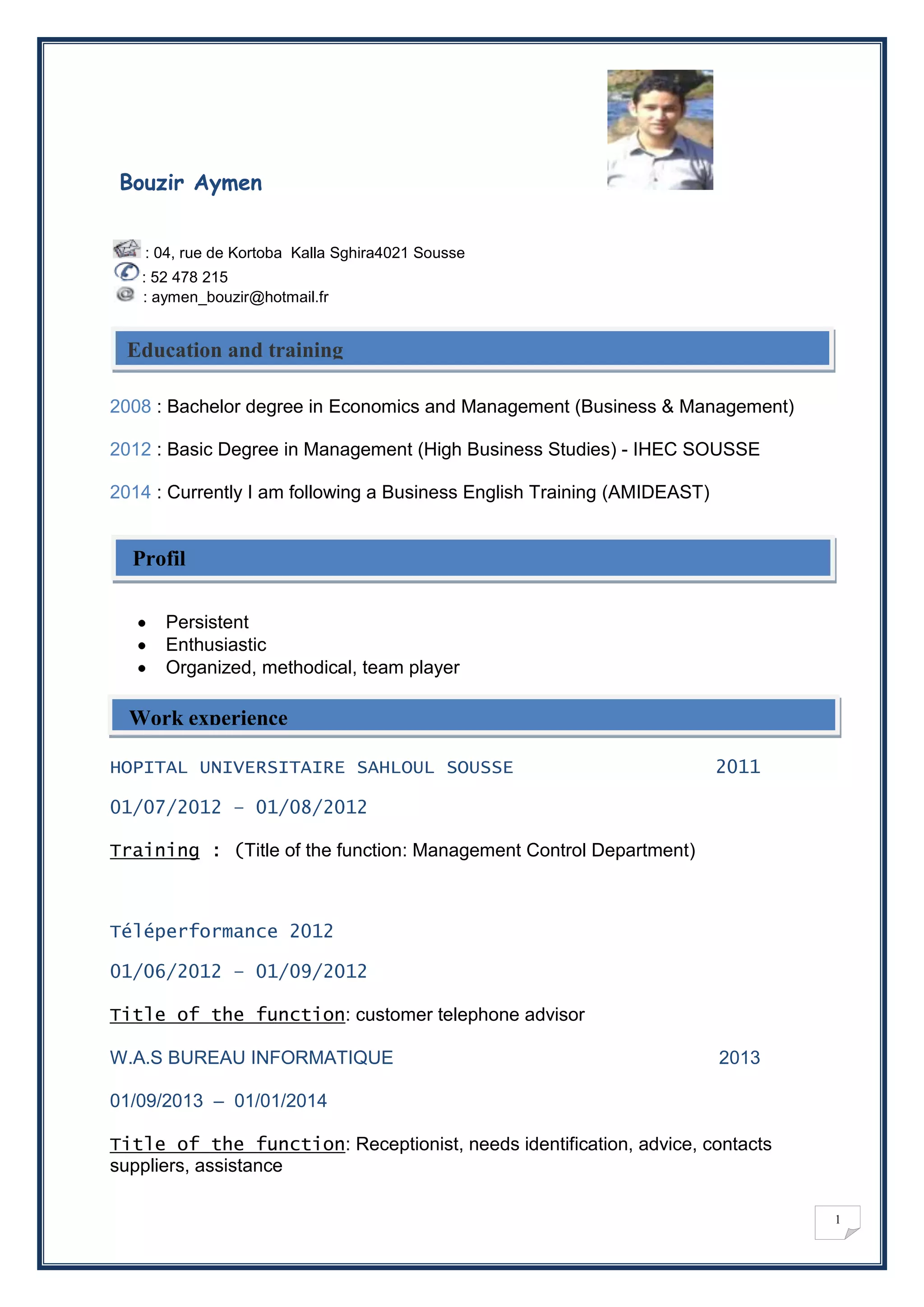 Cv Bouzir Aymen eng | DOCX