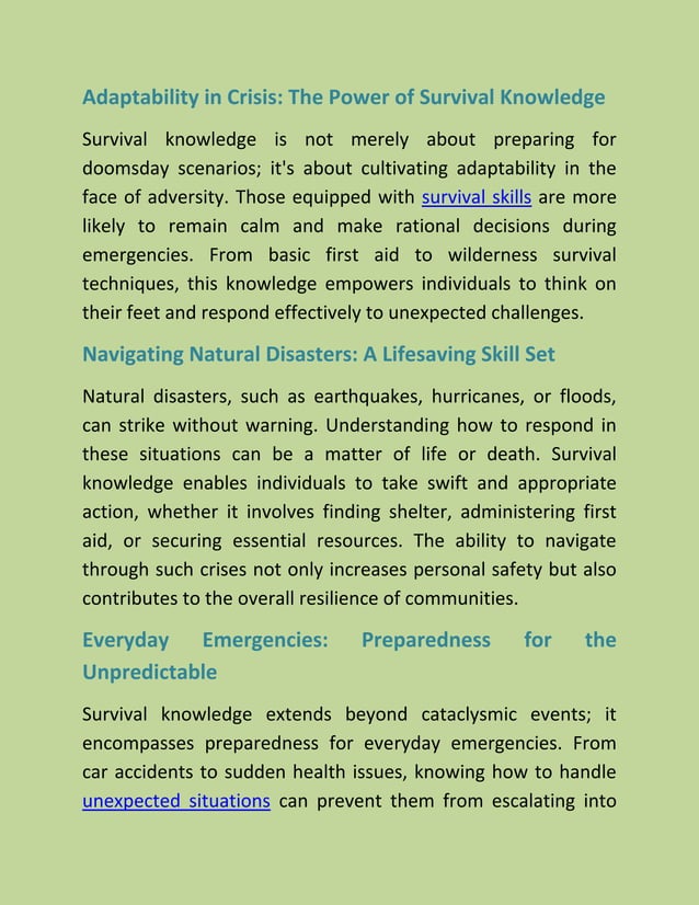 The Significance of Survival Knowledge: A Key to Thriving in Any ...