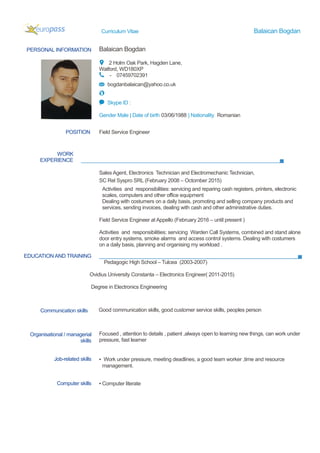Cv Balaican Bogdan | PDF
