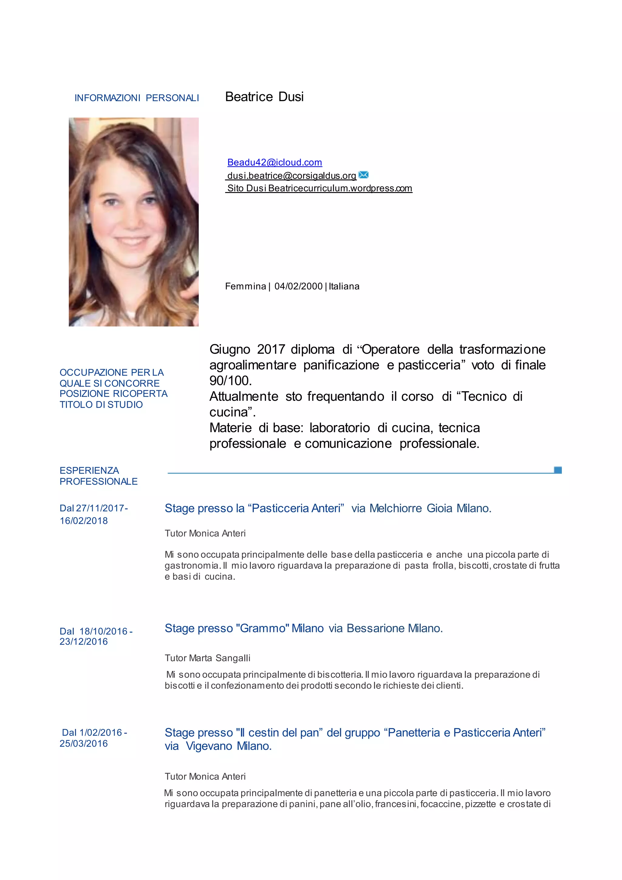Cv beatrice dusi | DOCX