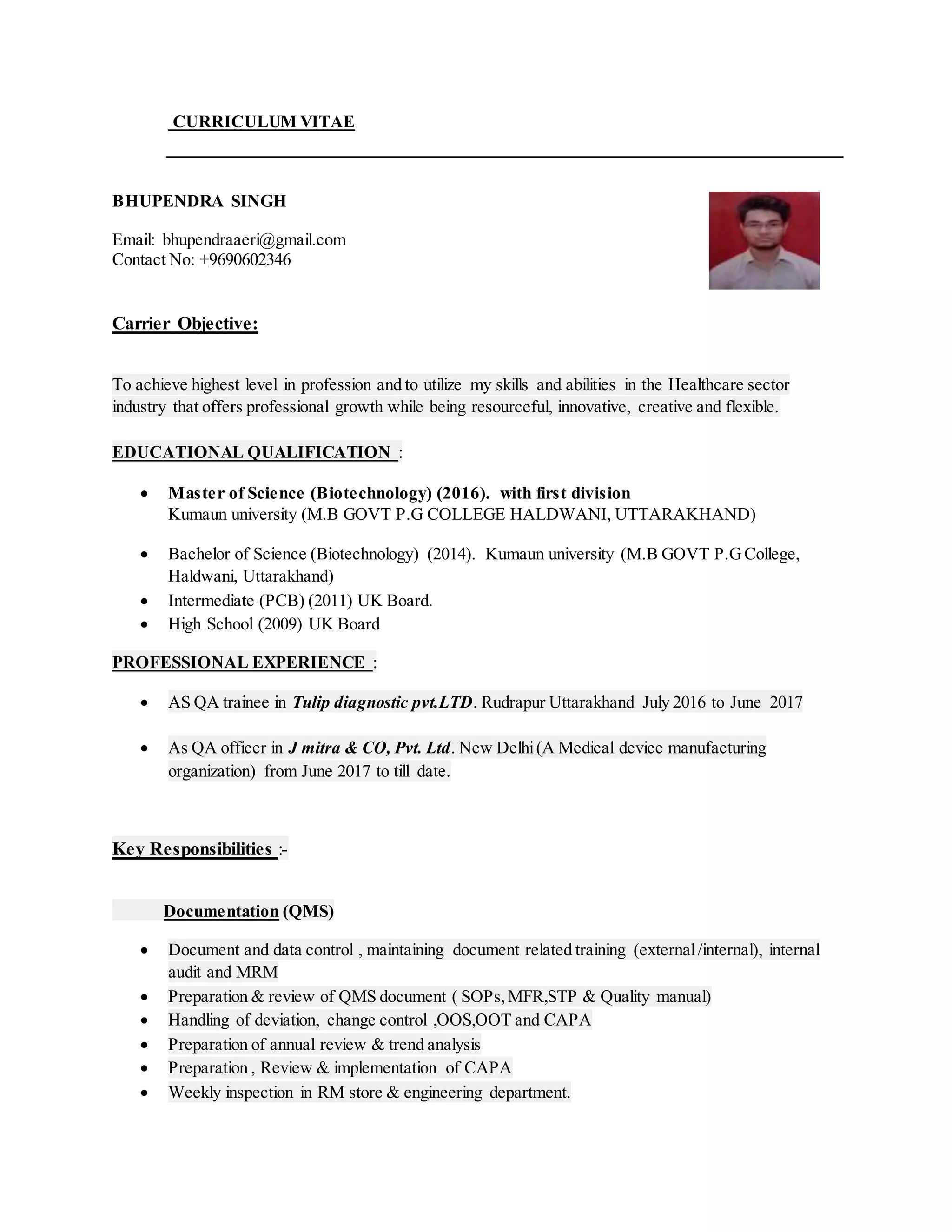 Cv (bhupendra singh) | DOCX