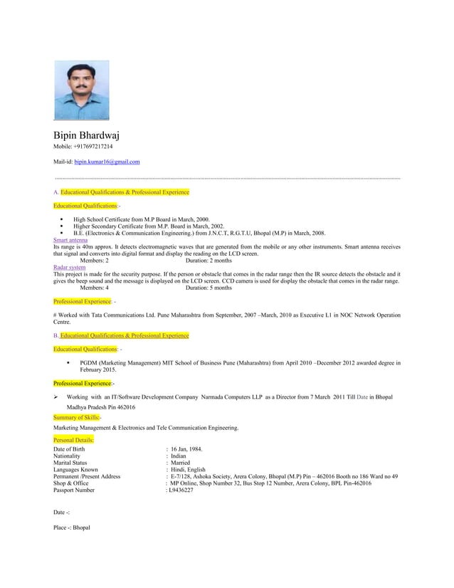 CV_Bipin Bhardwaj.docx_Narmada Computers LLP | DOCX | Business | Business and Finance