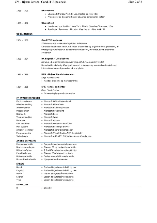 Cv Bjarne Jensen Cand.It E Bus(3a2011).Erp Web | PDF