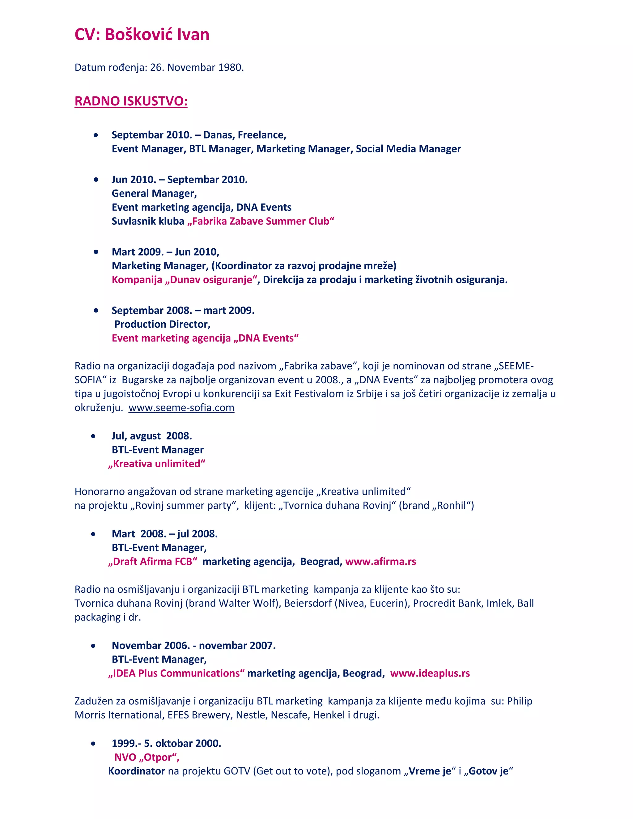 CV Ivan Boskovic | PDF