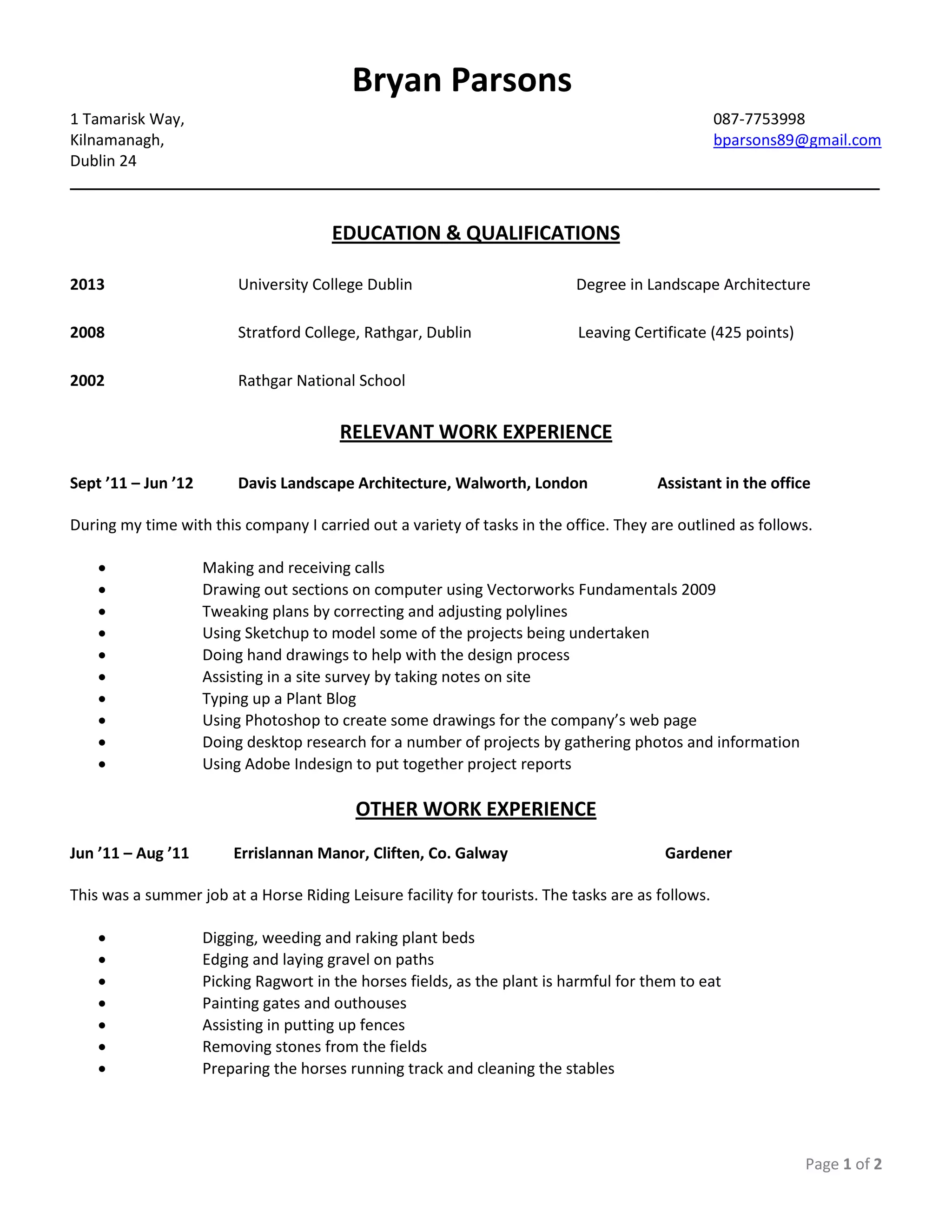 Cv bryan parsons ucd | PDF