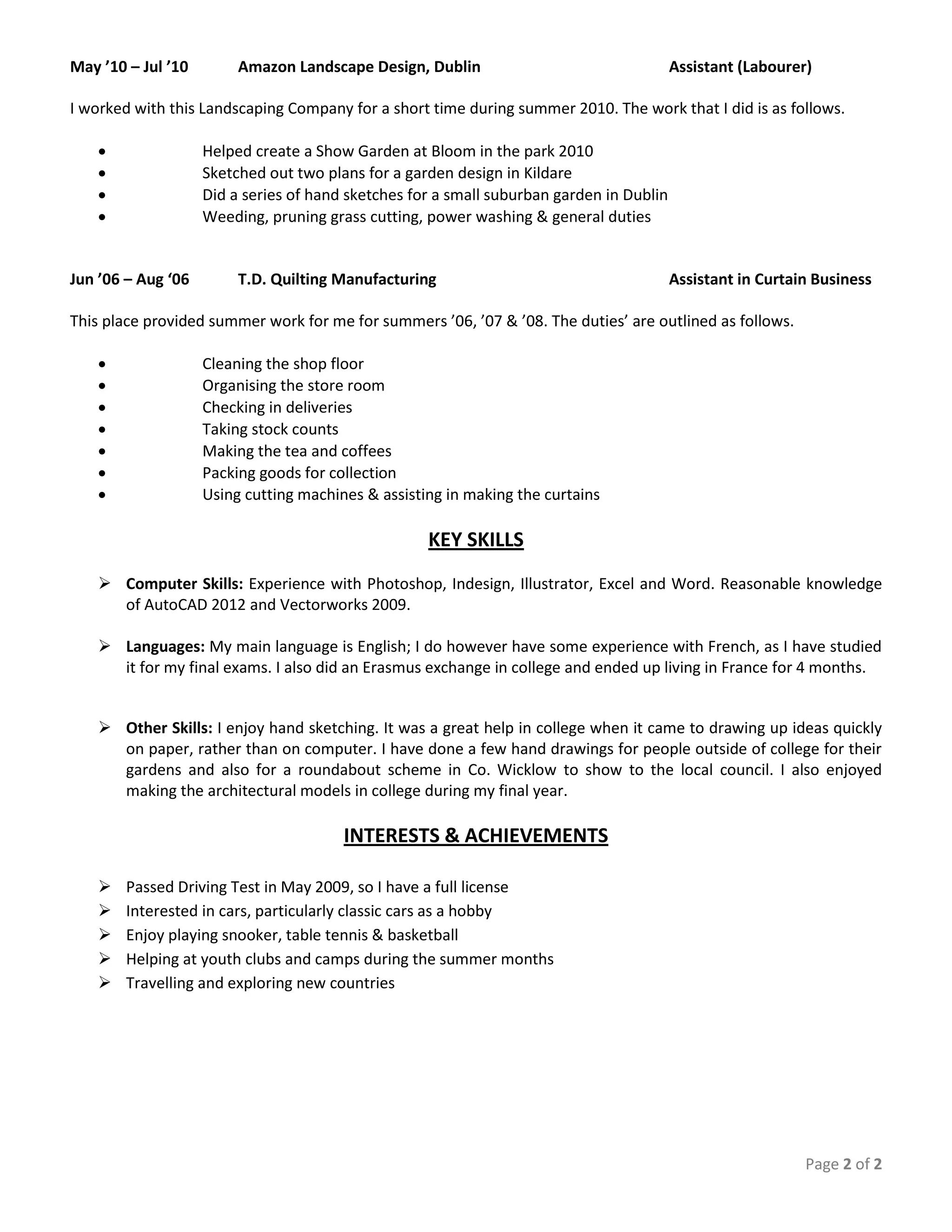 Cv bryan parsons ucd | PDF