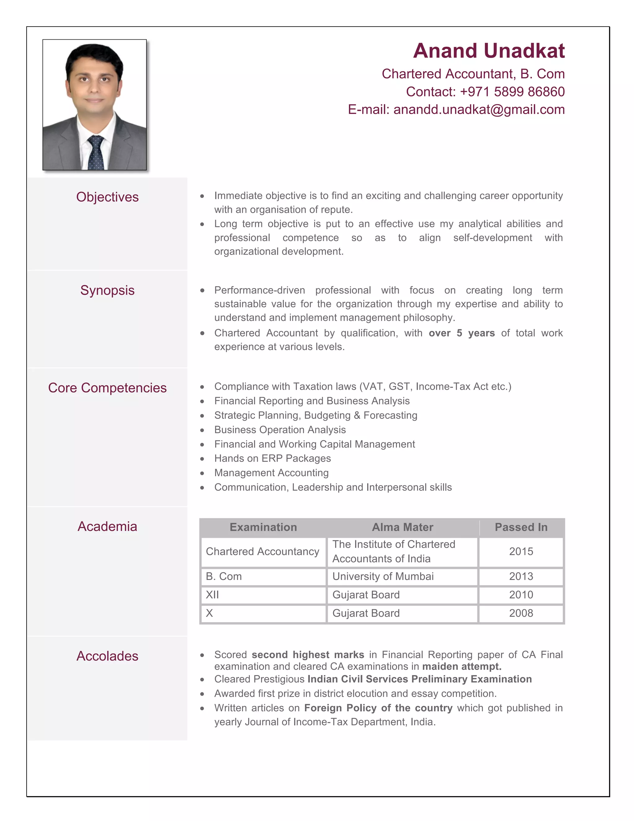 CV_ CA Anand Unadkat | PDF