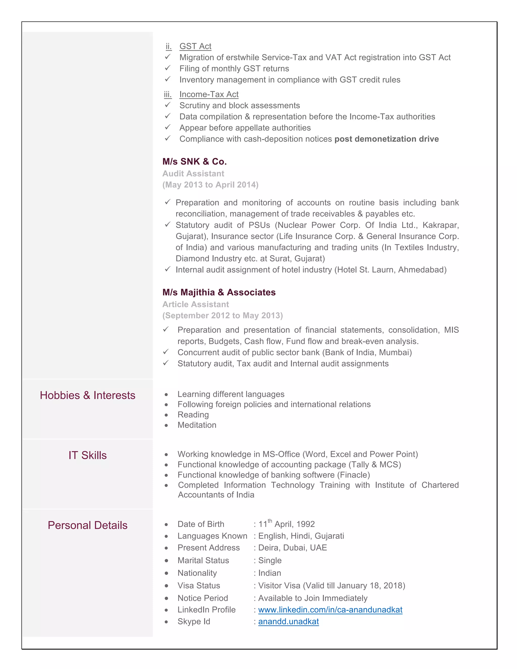 CV_ CA Anand Unadkat | PDF