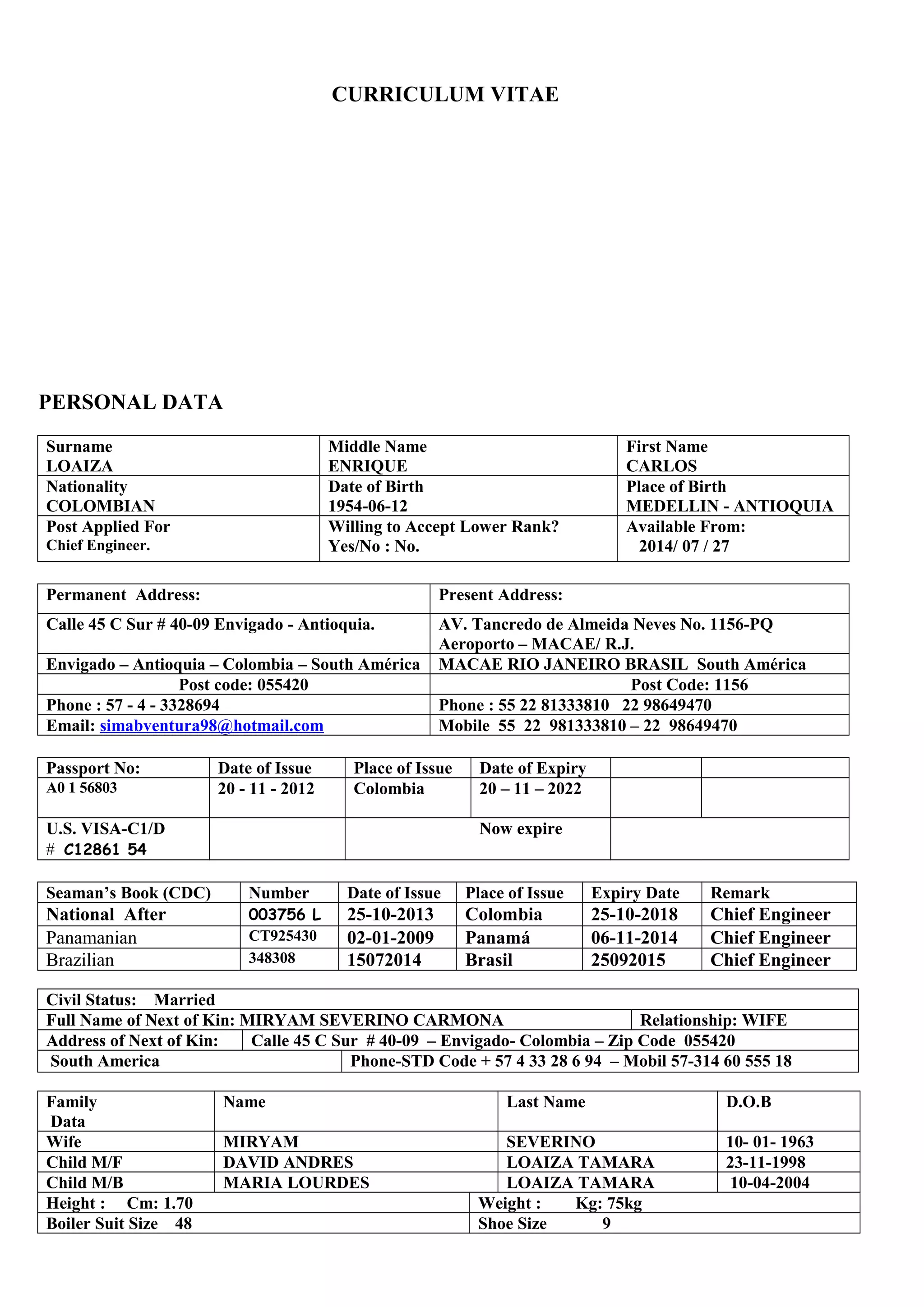 Cv carlos loaiza annex 1 | DOC