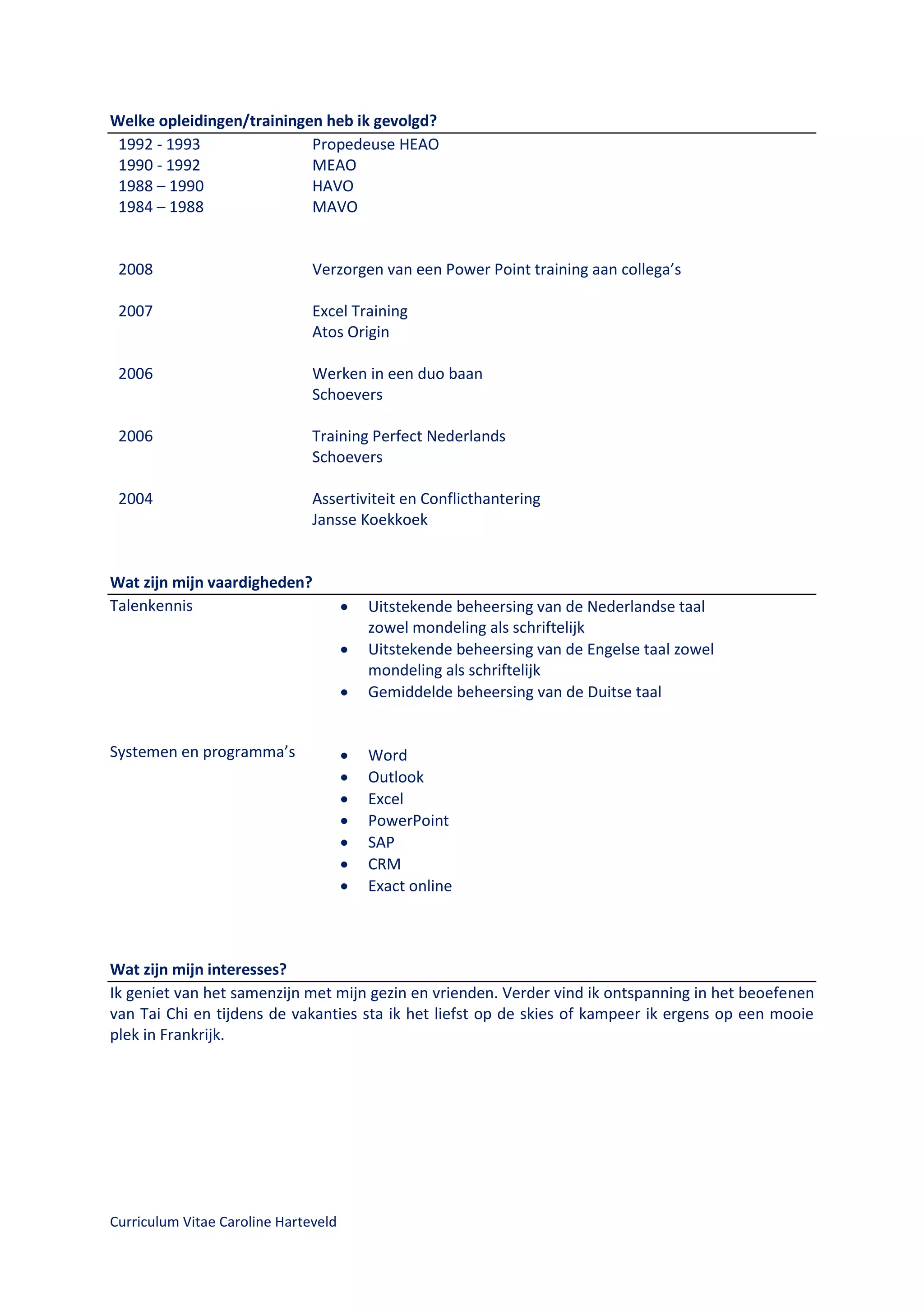 Cv caroline harteveld juli 2017 | PDF