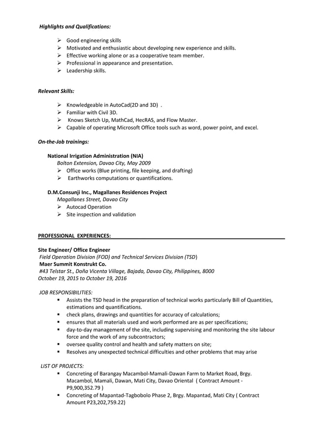 Cv civil engr joemar | PDF