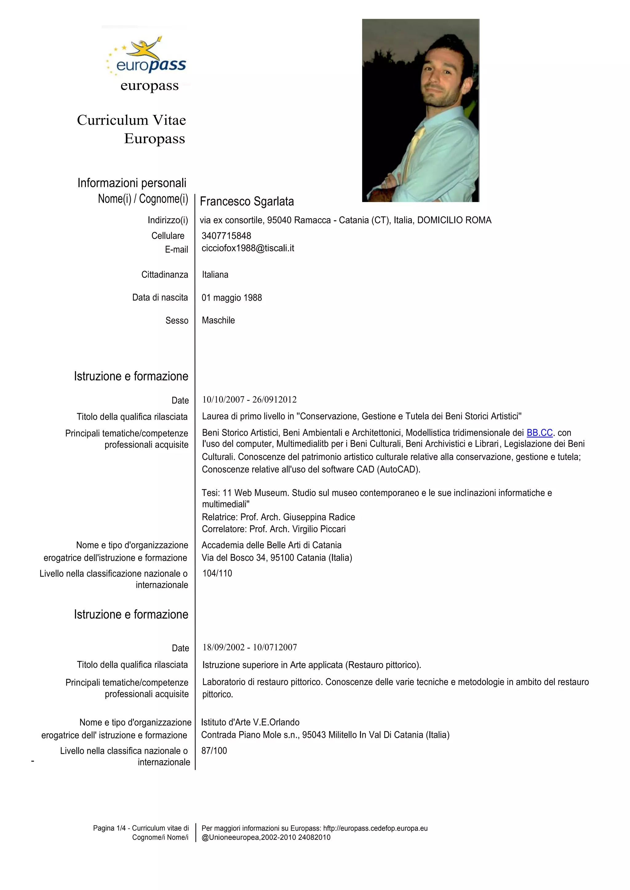 Cv Francesco Sgarlata | PDF