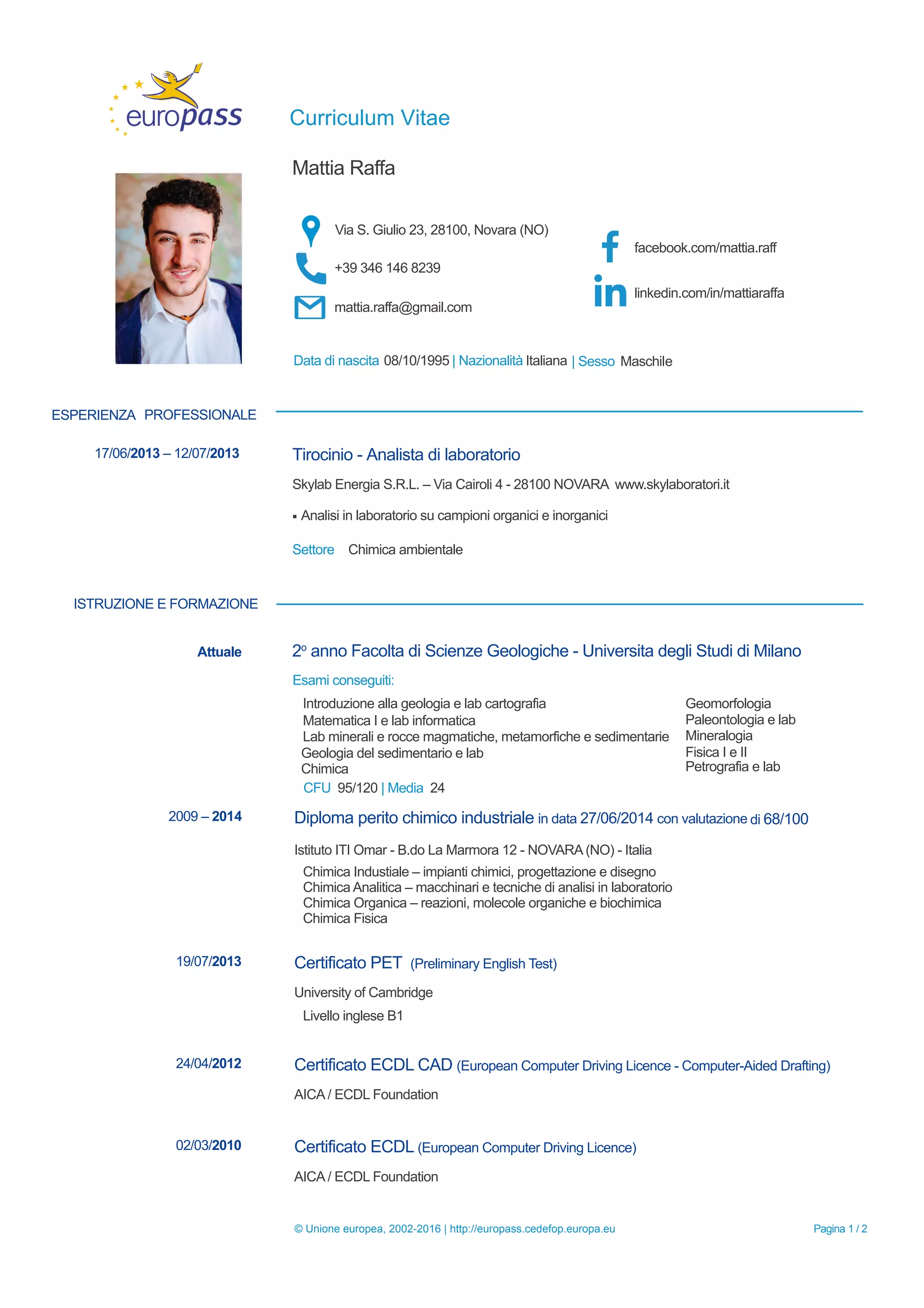 Curriculum Vitae - Mattia Raffa - europass | PDF