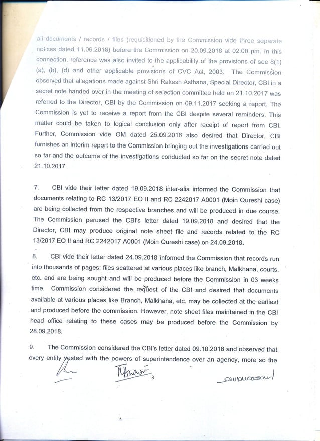 CVC order on CBI Director Alok Verma | PDF