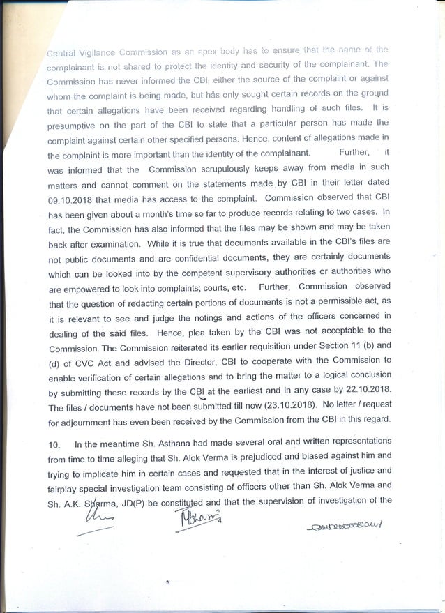 CVC order on CBI Director Alok Verma | PDF