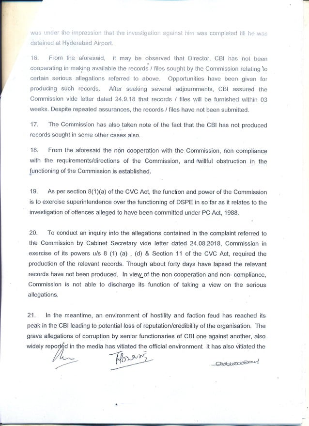 CVC order on CBI Director Alok Verma | PDF