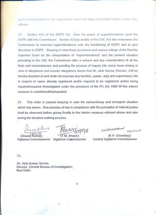 CVC order on CBI Director Alok Verma | PDF