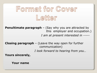 Cv + Covering Letter | PPT | Resume Writing and Advice | Job Search