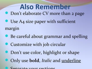 CV and Cover Letter Writing | PPT
