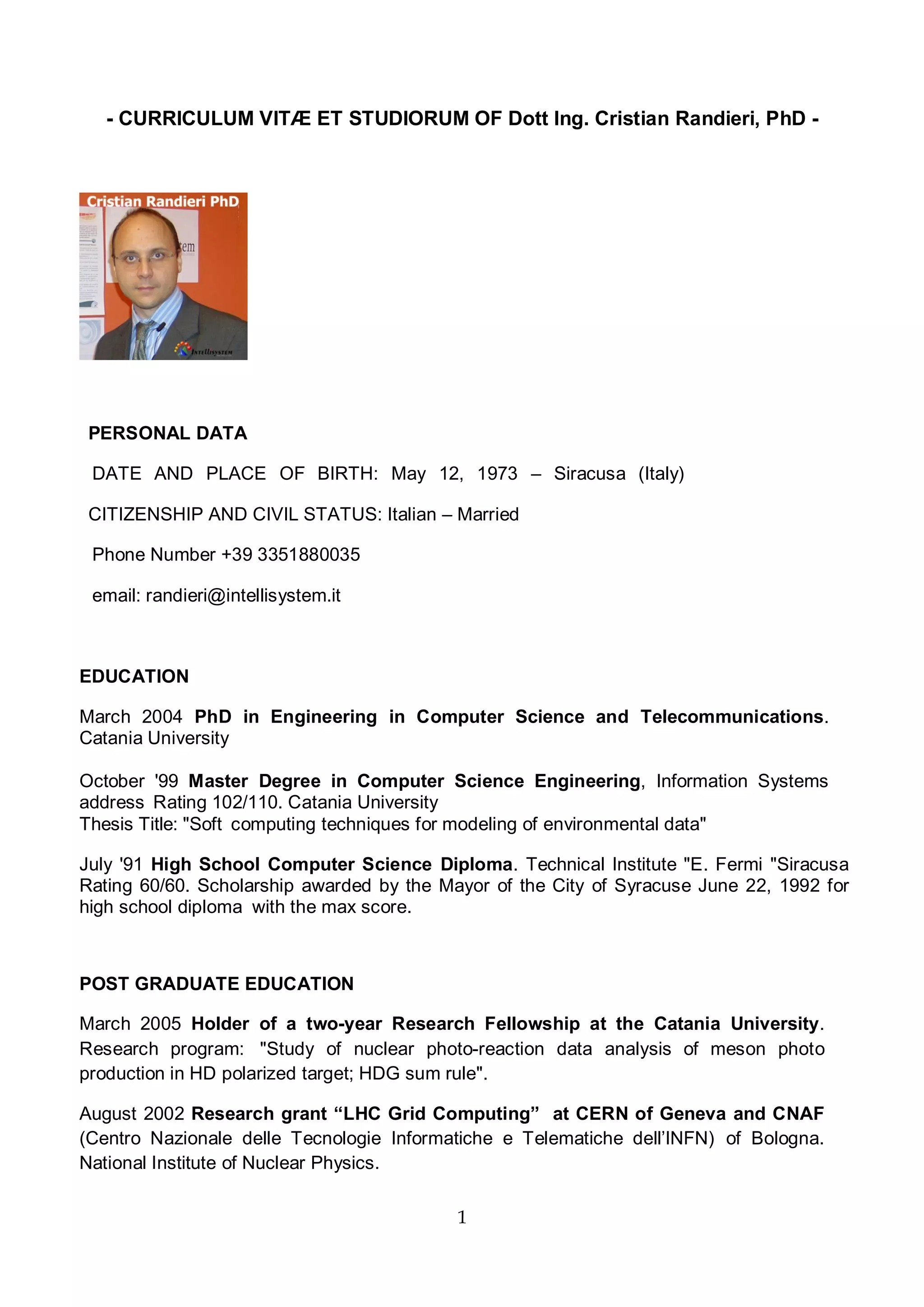 Cristian Randieri Extended Curriculum (English CV) | PDF