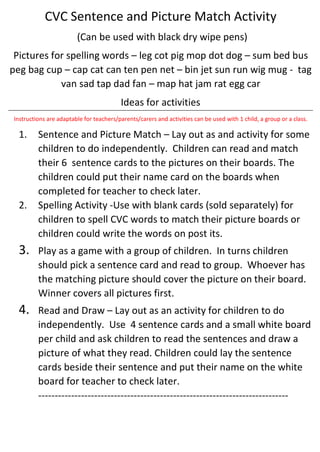 Cvc sentence and picture match activity | PDF